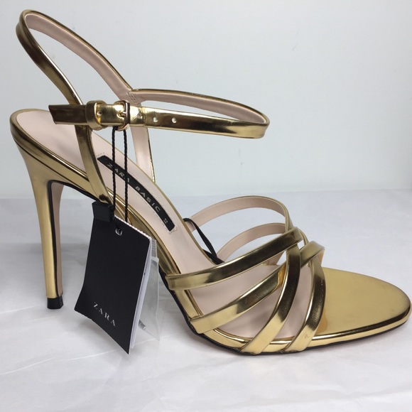 Zara | Shoes | Zara Strappy Metallic High Heel Sandals | Poshmark